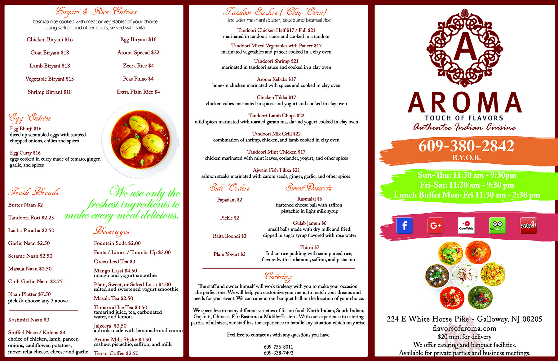 Menu – Aroma – Touch of Flavors – Indian Cuisine – Atlantic City
