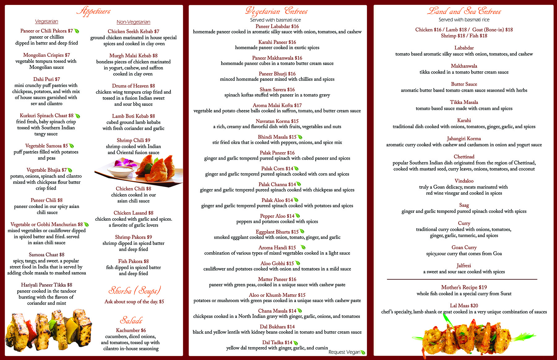 Menu – Aroma – Touch of Flavors – Indian Cuisine – Atlantic City